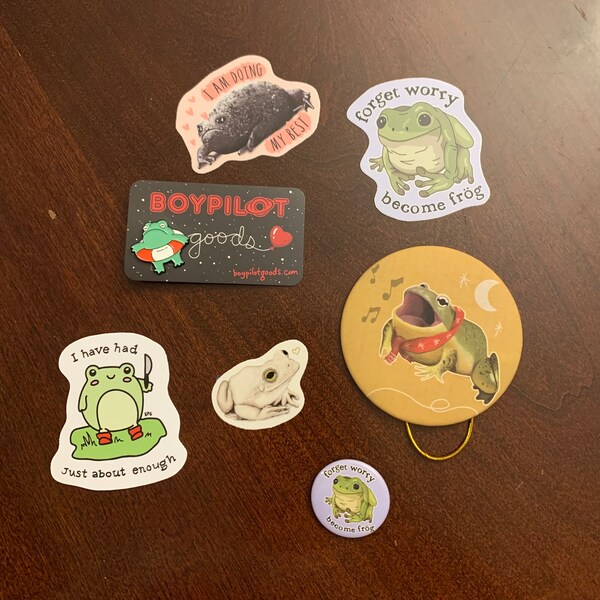 Frog Sticker Grab Bag Frog Enamel Pin and Stickers Cute Frogs Toads ...