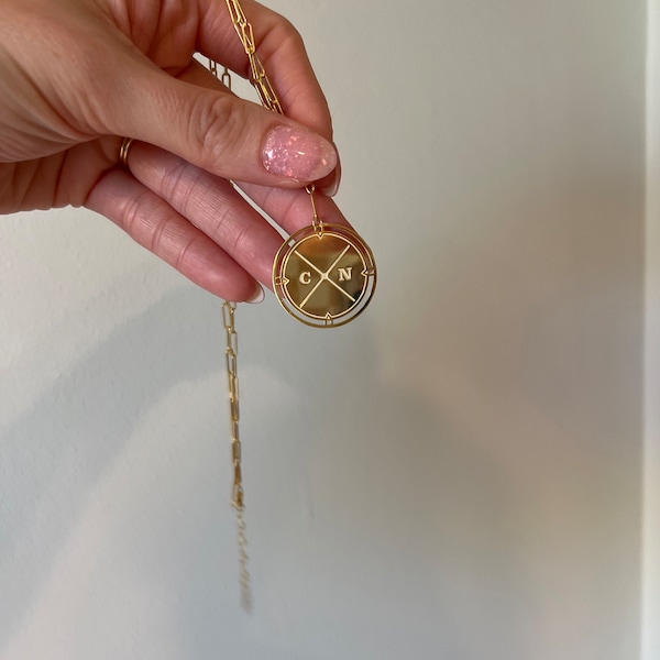 Personalized Compass Necklace: Gold Vermeil Sterling Silver Paperclip ...