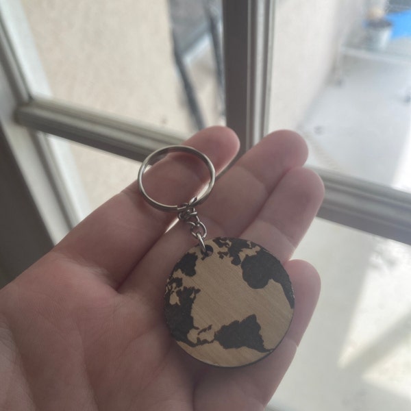 Globe Wood Keychain, World, Earth, Globe, Keychain, Gift for Mother ...