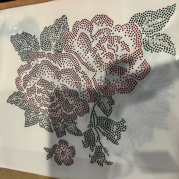 Rose Rhinestone Transfer Bling Hot Fix Iron on Patch Motif Design ...