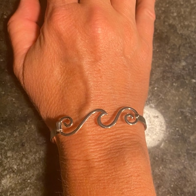 925 Sterling Silver Bangle, Wave Bangle. 7 Inch Wide Surf, Sterling ...