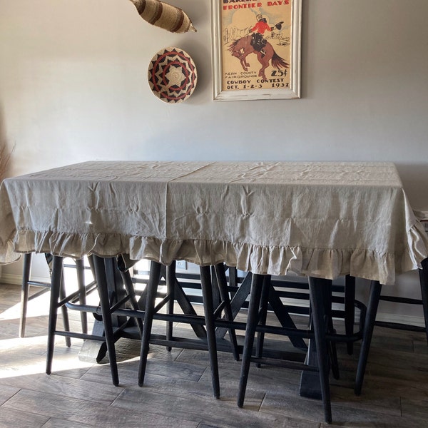 Linen Ruffle Tablecloth. Washed Soft Linen Table Cloth. Natural ...