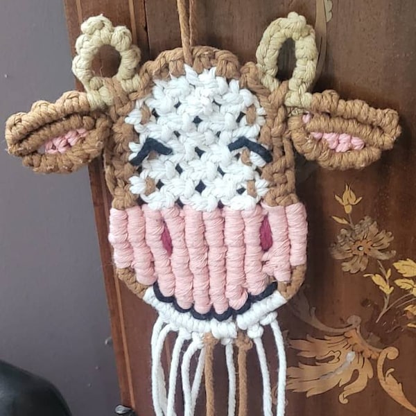 Macrame Cow PDF Pattern Tutorial | Bull Craft | Farm Animal DIY Decor ...