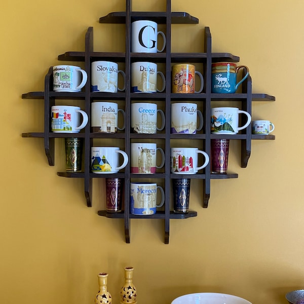 Rustic Wood Coffee Mug Rack: Wall Mounted Tea Cup Display Shelf - Etsy