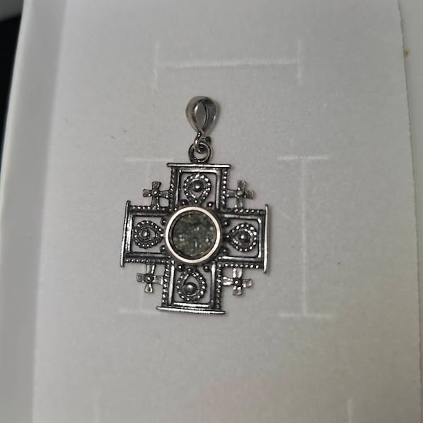 Coin Pendant,jerusalem Cross With Antique Authentic Bronze Widow's Mite ...