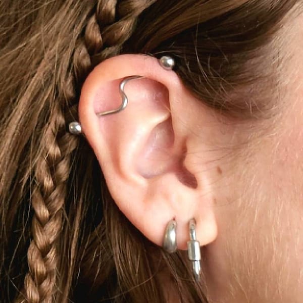 Industrial Barbell Waved Industrial Piercing - 16G 1 1/4" - 14G 1 1/4 ...