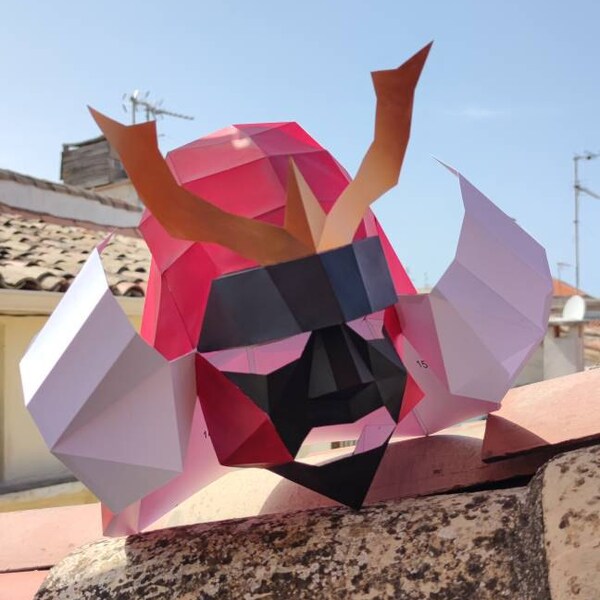 Papercraft 3d Samurai Helmet Mask PDF Digital Template, Low Poly Paper ...