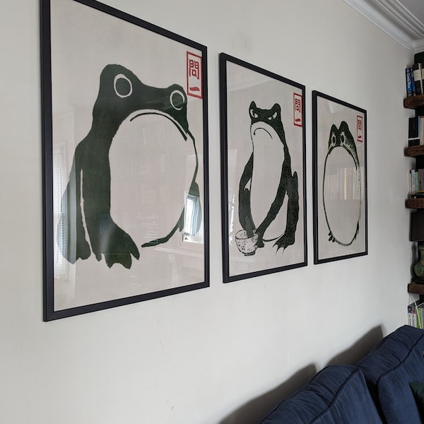 Japanese Matsumoto Hoji Frog Set of 3, Vintage Frog Woodblock Poster ...