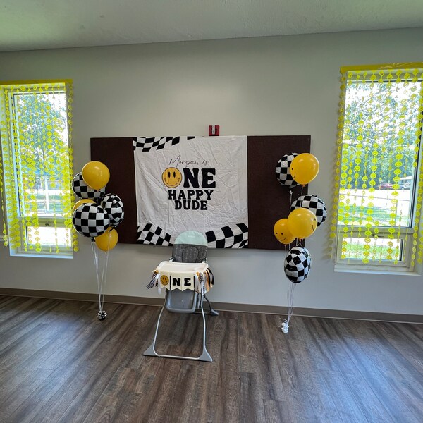 Yellow One Smiley Face Banner, One Happy Dude, First Birthday Boy Decor ...