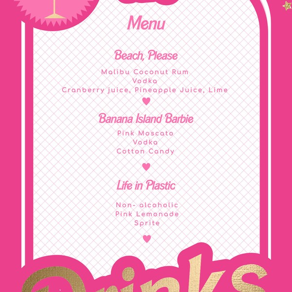 Editable Drinks Menu Sign, Hens Party Cocktail Menu, Birthday Party ...