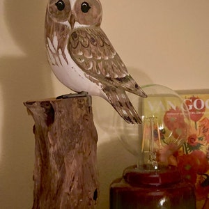 Wooden Carved and Painted OWL on Tree Stump / Fairtrade Ornament ...