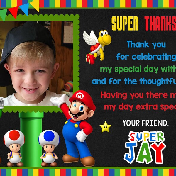 Mario Birthday Thank You Card, Mario and Luigi Thank You Note, Mario ...