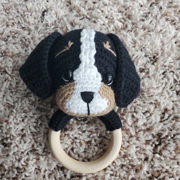 Dog Crochet Baby Rattle | Dog | Puppy | Baby Shower Gift | Wood Rattle ...
