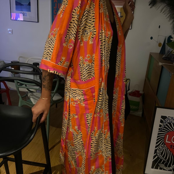 New Animal Print Kimono Robe, Indian Soft Cotton Kimono, Japanese ...