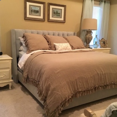 Linen DUVET COVER Set. Rustic Style Linen Bedding With Double Ruffles ...