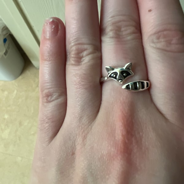 Sterling Silver Raccoon Ring 925 Animal Ring Raccoon Jewelry Cute ...