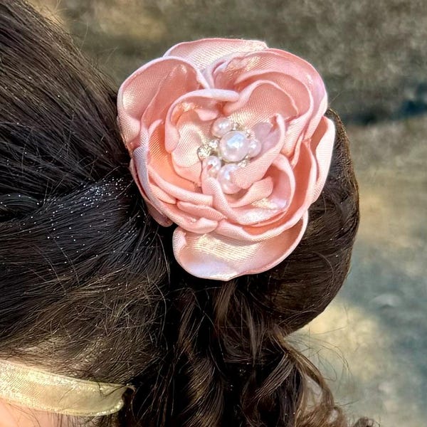 Satin Rose Hair Clip, 2.5 Inch Ivory Flower, an Elegant Rose for a ...