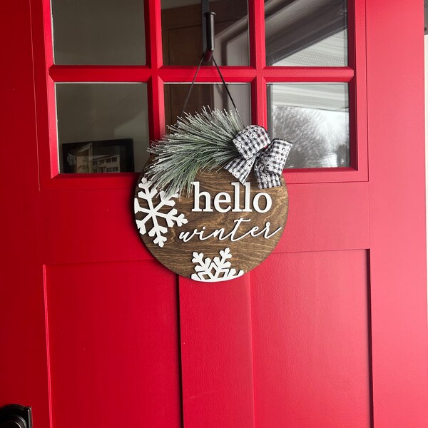 3D Hello Winter Door Hanger, 12" Hello Winter Sign, Winter Door Decor ...