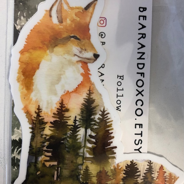 Fox Vinyl Sticker Watercolor Fox Art All Weather Sticker for Tumbler ...