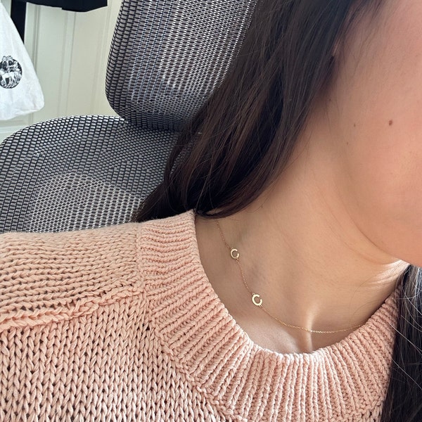 14K Solid GOLD Sideways Initial Necklace, Perfect Gift for Her ...
