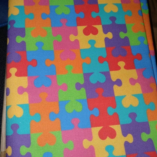 Autism Fabric - Puzzle Hearts by Designedbygeeks - Autism Rainbow ...