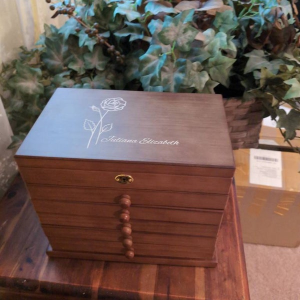 Glass Custom Carved Wooden Jewelry Box Double Layer Jewelry Organizer ...