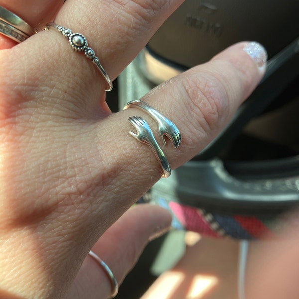 Sterling Silver Love Cuddle Hugging, Wraparound, Friendship Care Ring ...