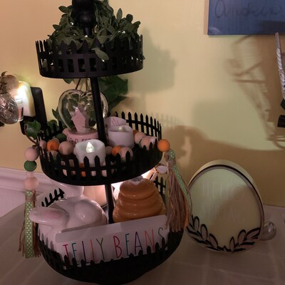 Easter Tiered Tray, Jelly Beans Sign, Easter Decor, Wooden Sign, Tiered ...