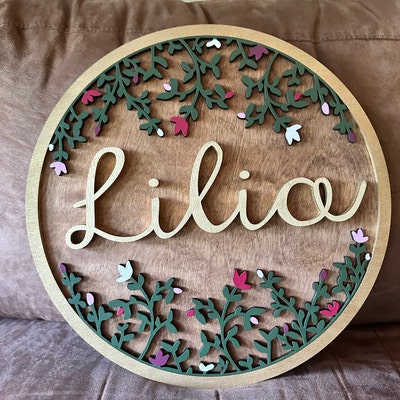 Custom Wood Sign, Round Name Sign, Baby Name Sign, Clouds and Rainbows ...