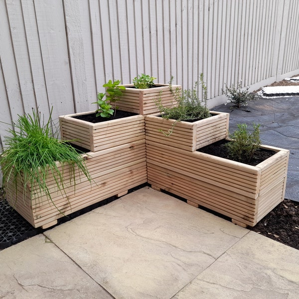 3 Tiered L Shape Deep Corner Garden Wooden Decking Planter - Etsy UK