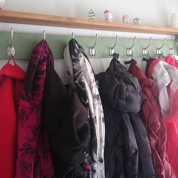GREEN COAT RACK With Shelf (dark Wax, 10cm Deep), Shelf With Hooks ...