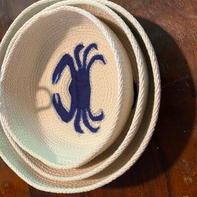 Handmade Rope Basket Natural & Blue Basket, Storage Basket, Home Decor ...