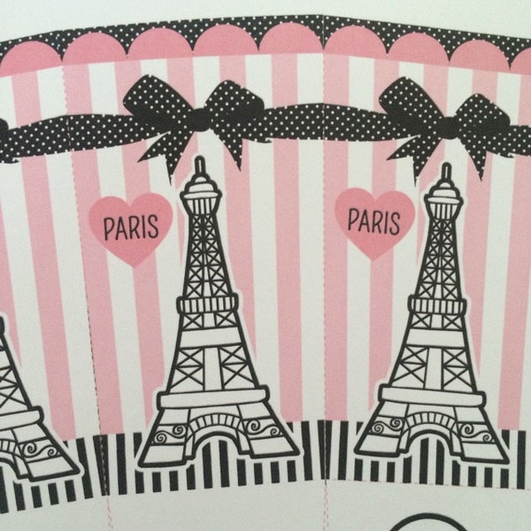 Popcorn Boxes Paris Coquette Eiffel Tower Pink and Black Birthday Party ...