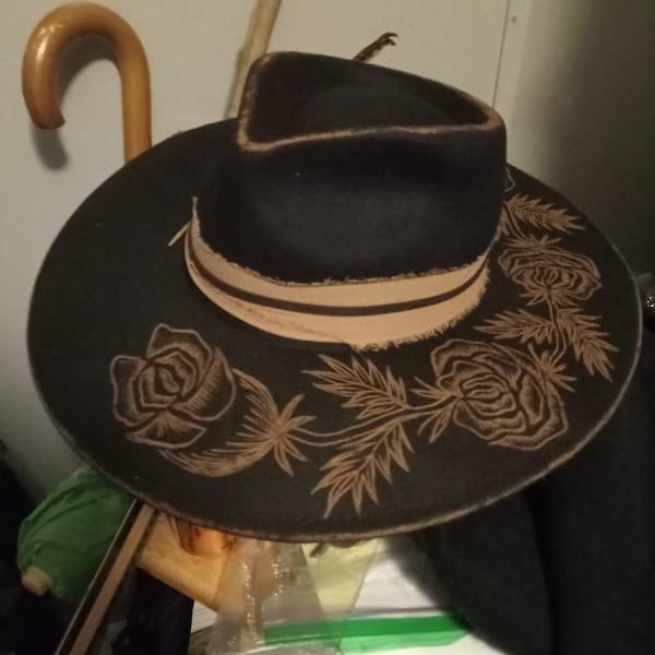 Wild Child Roses - Authentic Hand Burned Hat, Wide Brim, Best Seller ...