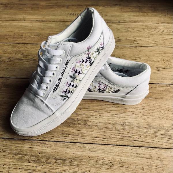 Wedding Flower Embroidered Vans for Bride, Bridal Flower Embroidery ...