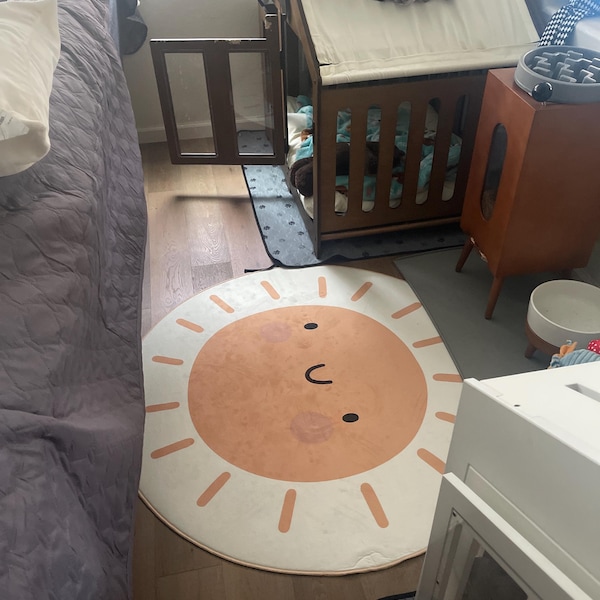 Cute Smiling Sun Round Kids Rug, Playful Sun Design Rug, Childrens Room ...