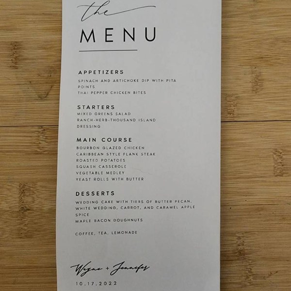 Elegant Wedding Menu Template, Modern Script Wedding Dinner Menu ...