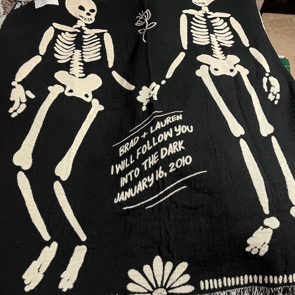 Personalized Skeleton Blanket: Til Death Do Us Part Woven Throw, Spooky ...