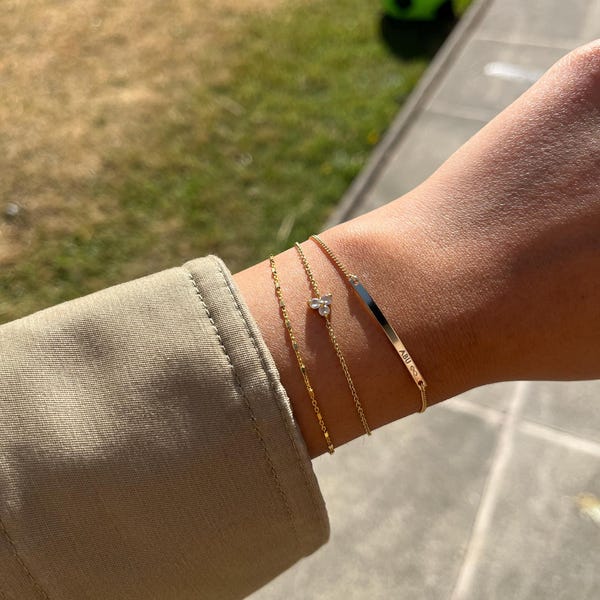 ZOLA 14K Solid Gold Dainty Chain Bracelet • Initial Charm Bracelet • Personalized Wrap Bracelet ...
