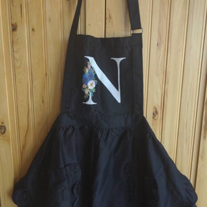 Personalized Initial Apron, Custom Letter Monogram Apron, Gift for Her, Gift for Mom, Ruffled ...