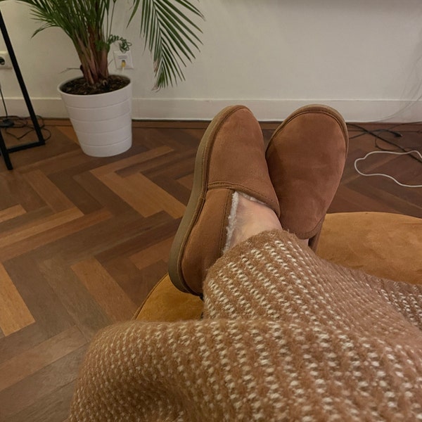 Camel-colored Mixed Slippers in Sheepskin Leather Slipper - Etsy