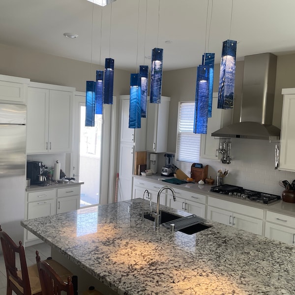 Kitchen Island Lighting. Blue Pendant Light for Kitchen Décor. 33 ...