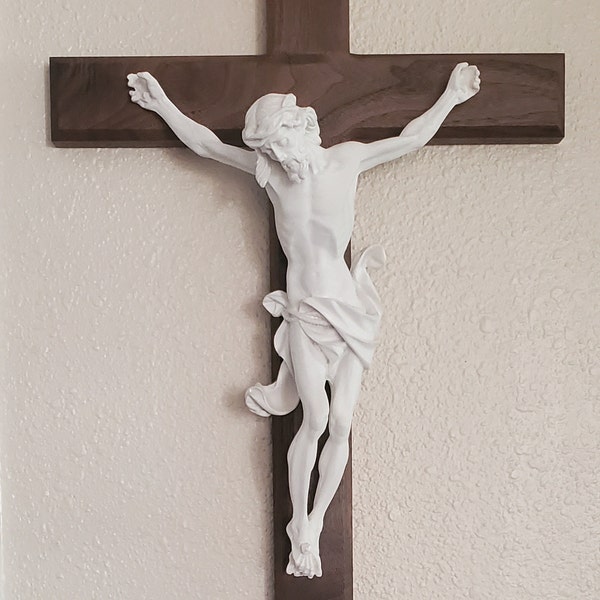 24" Large Wall Crucifix With White Corpus - Wood Crucifix - Baptism ...