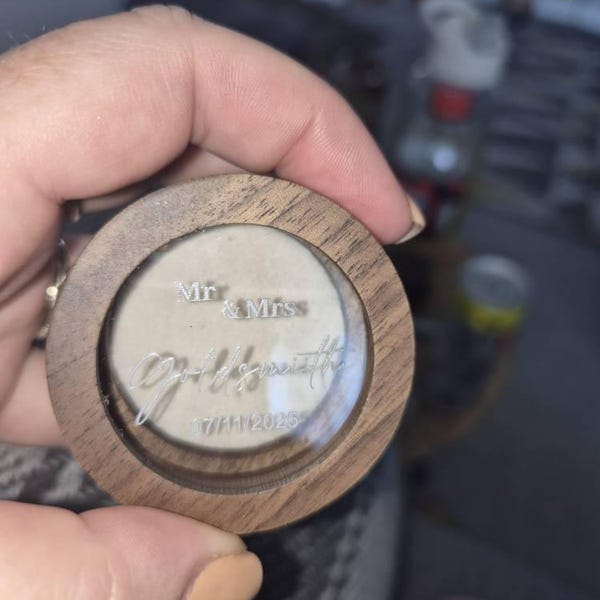 Custom Wooden Wedding Ceremony Round Ring Box, Clear Acrylic Cover ...