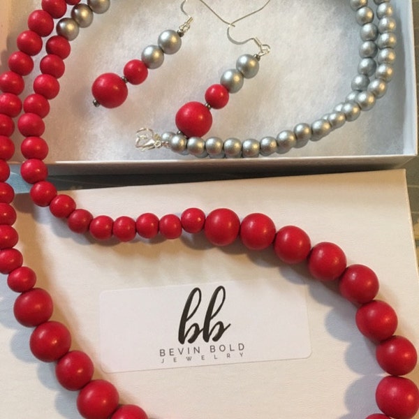 Long Red Necklace / Long Red Beaded Necklace / Long Beaded Necklace ...