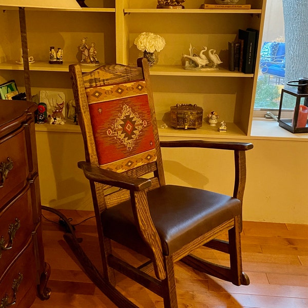 Modern Rustic Oak Amish Rocking Chair With Upholstered Seat & Back ...