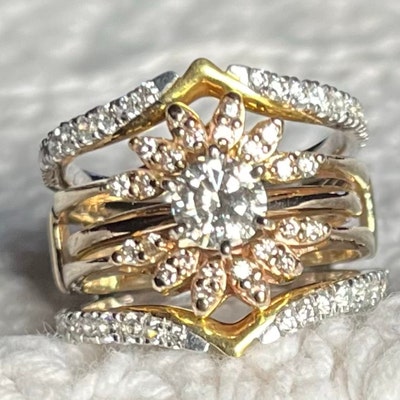 Flower Style Ring, Multi Stone Ring, Marquise & Pear Cut Colorless ...