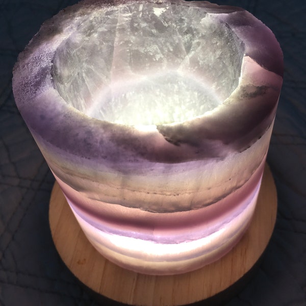 Rainbow Fluorite Crystal Night Light Natural Stone Lamp With Wooden ...