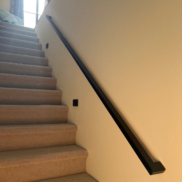 Modern Black Steel Stair Rail: 2"x1" Metal Handrail - Etsy