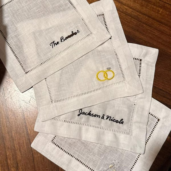 Wedding and Engagement Personalized Linen Cocktail Napkins - Bride ...